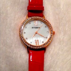 Accessories | Genuine Red Leather Crystal Watch | Poshmark
